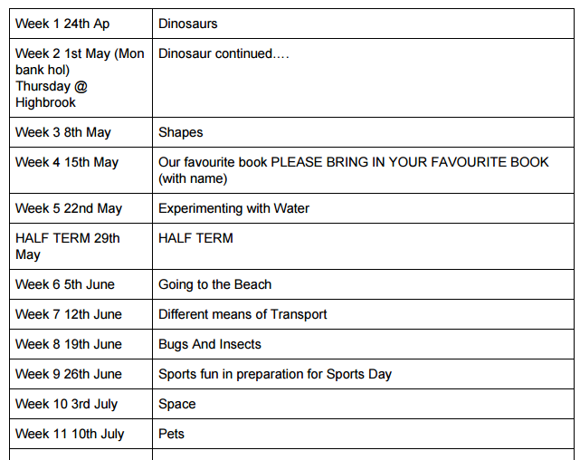 This Term – Dates and Activities | West Hoathly Preschool
